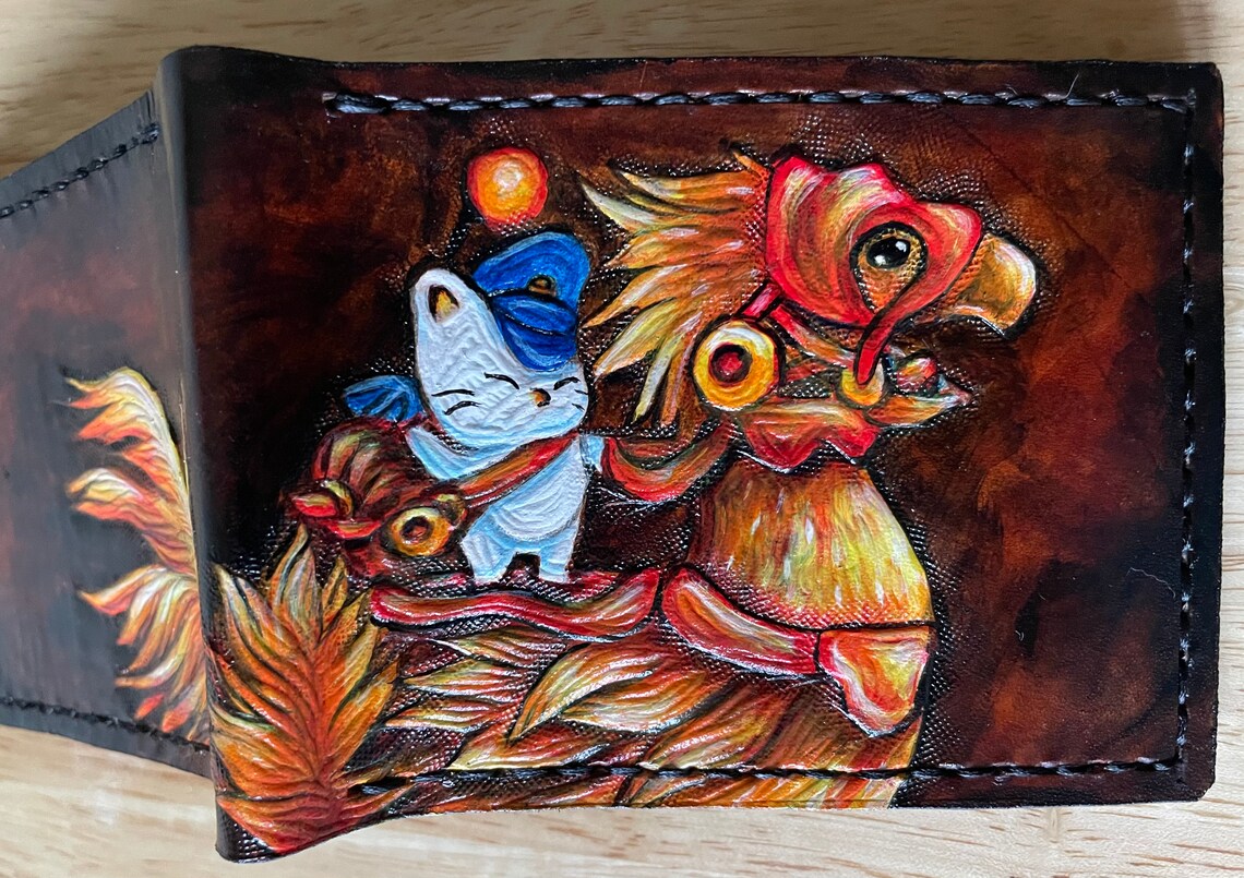 FF14 Gold Chocobo and Moogle Rider Dark Brown Leather Bifold - Etsy
