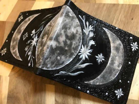 Moon Phases Leather Bifold Wallet | Etsy
