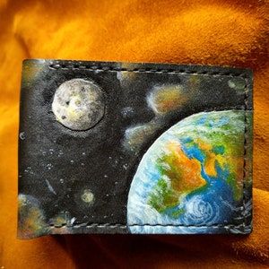 Outer Space - Earth - Sun - Moon -leather Bifold Wallet - Handcrafted ...