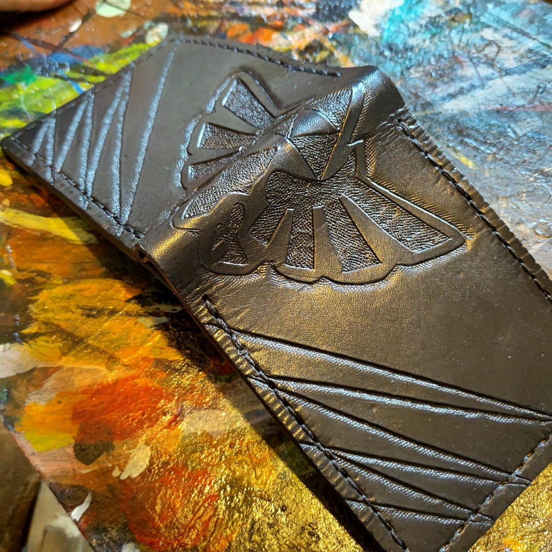 Hyrule Deep Carved Leather Wallet Black - Handcrafted Legend of Zelda ...
