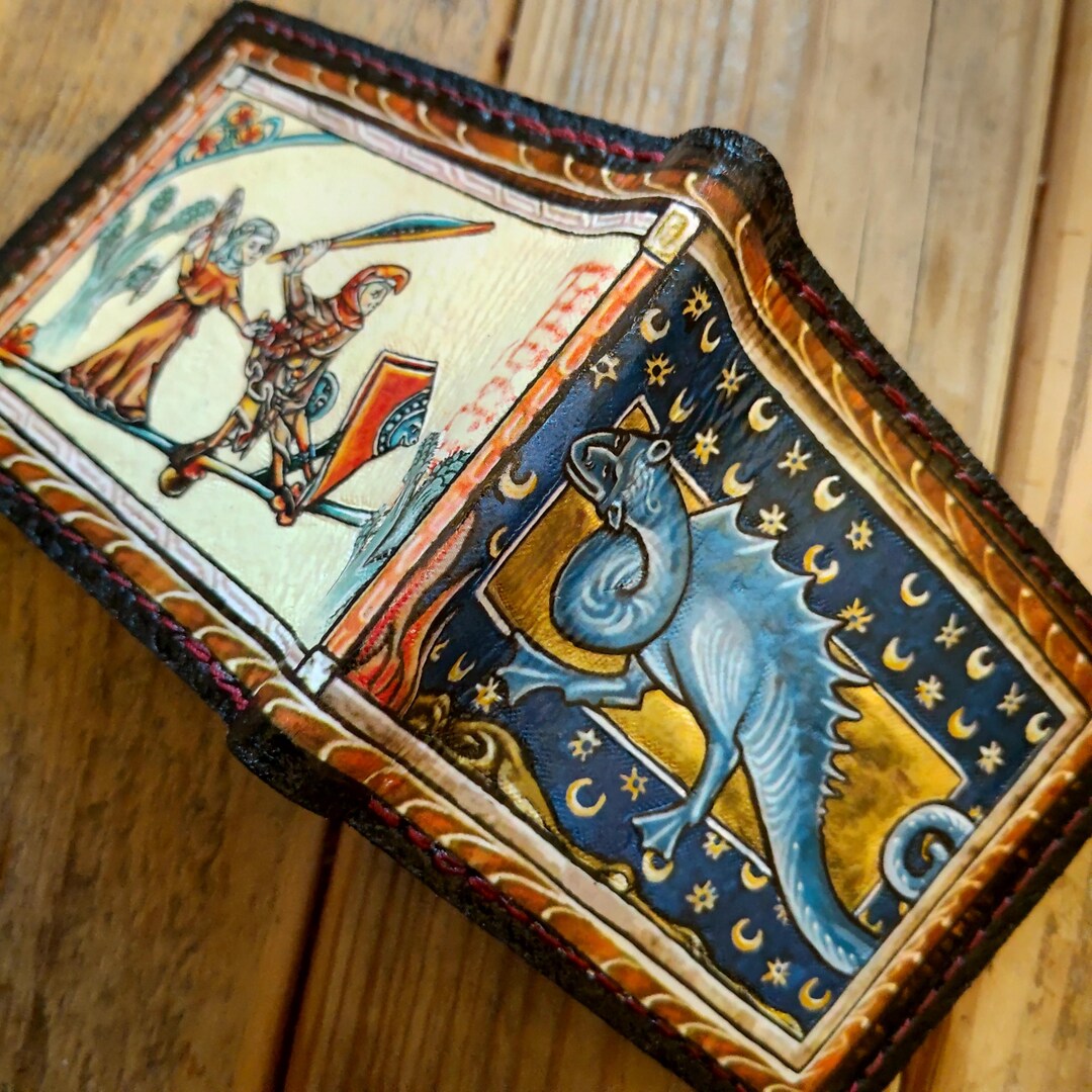 Marginalia Medieval Knight, Lady and Dragon - Leather Wallet- Leather ...