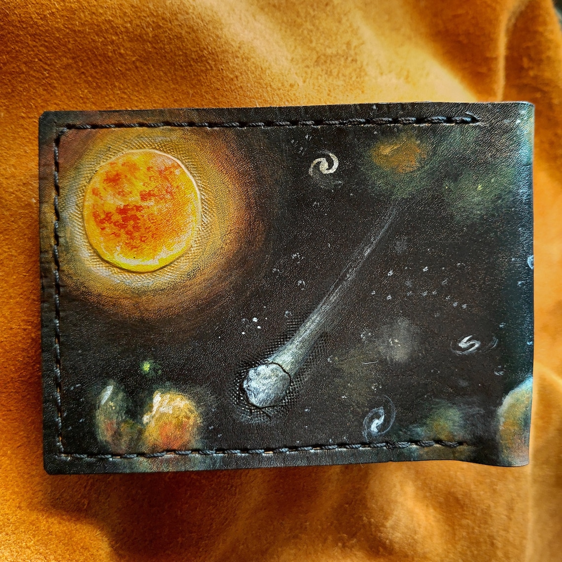 Outer Space - Earth - Sun - Moon -leather Bifold Wallet - Handcrafted ...