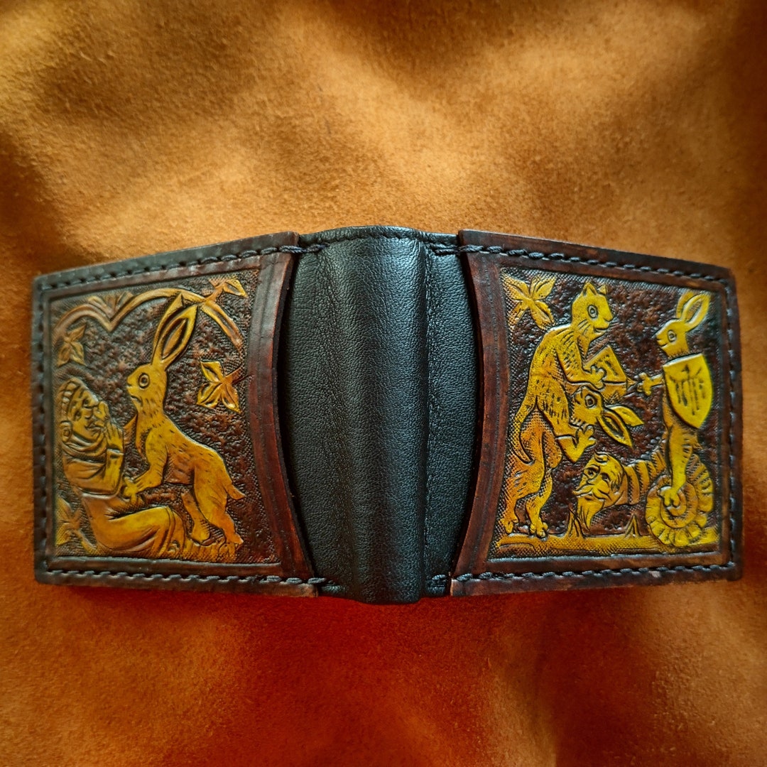 Marginalia Medieval Rabbit Jousting Leather Wallet Dark Brown and Ivory ...