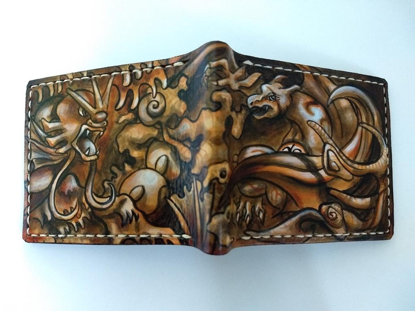 Edo Style Pokemon - Leather Bifold Wallet - Handcrafted Wallet - - Etsy