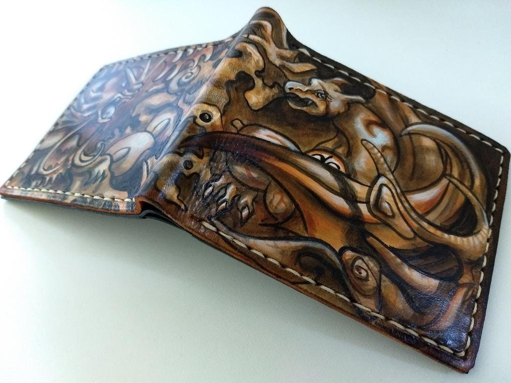Edo Style Pokemon - Leather Bifold Wallet - Handcrafted Wallet - - Etsy