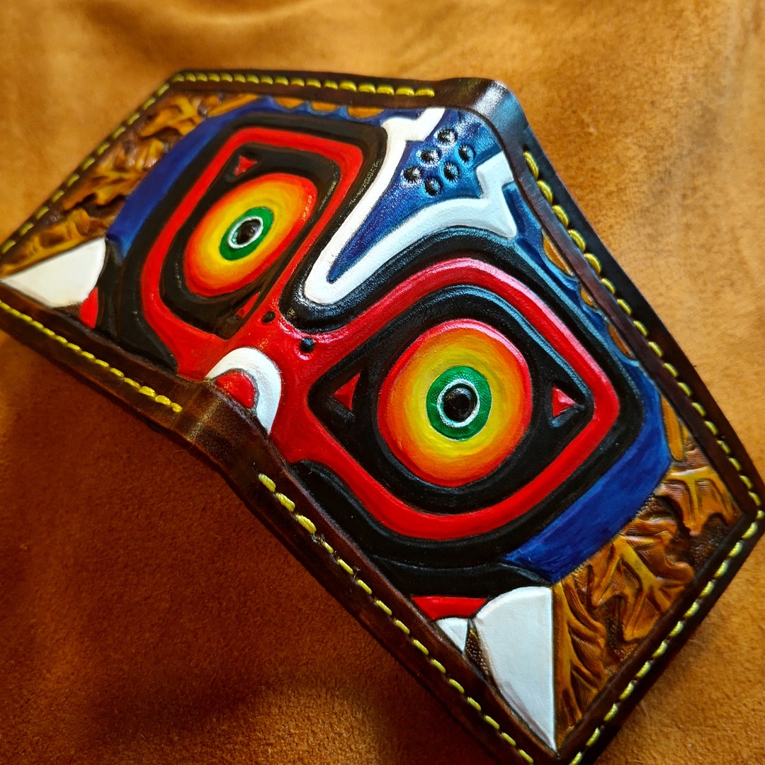 Oak Leaf Majoras Mask Leather Wallet- Leather Bifold Wallet ...