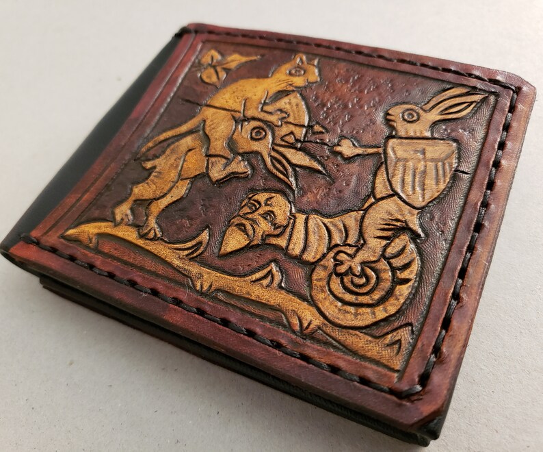 Marginalia Medieval Rabbit Jousting Leather Wallet Dark | Etsy