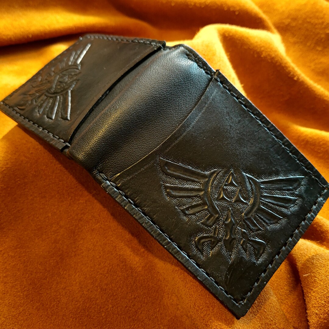 Double Hyrule Crest Leather Wallet- Leather Bifold Wallet - Handcrafted ...