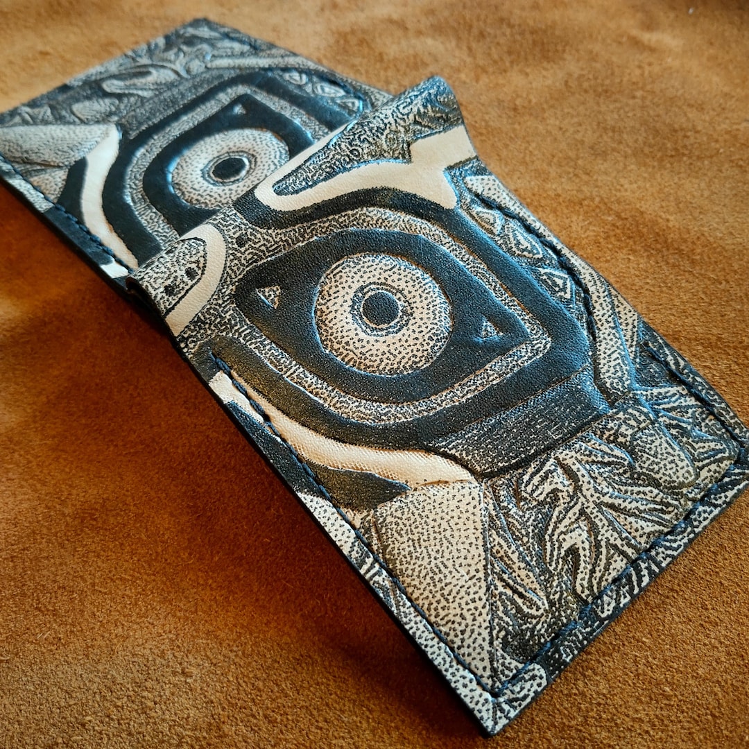 Stippled Majoras Mask Leather Wallet- - Leather Bifold Wallet ...