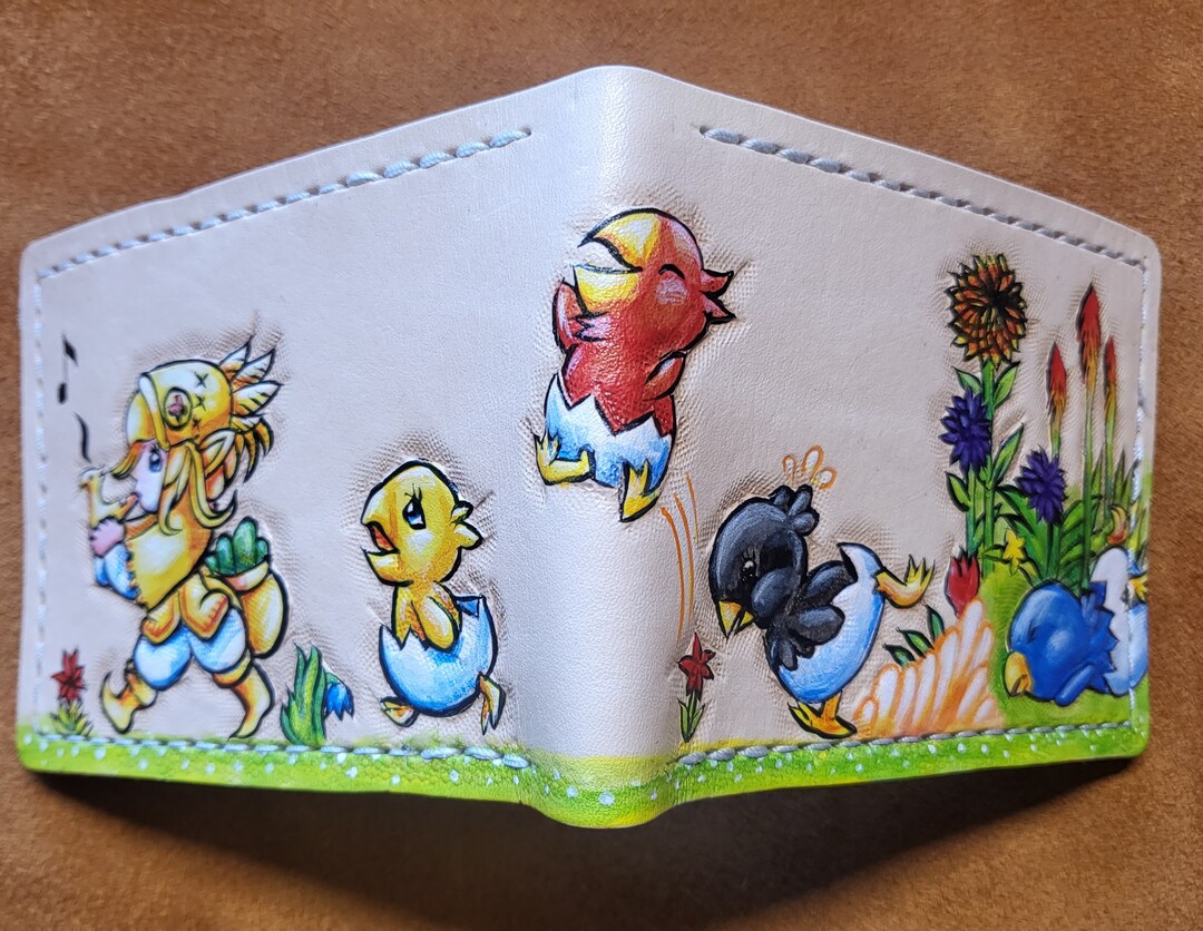 Chocobo Chick March Yellow Red Black Blue Version - Tan Leather Bifold ...