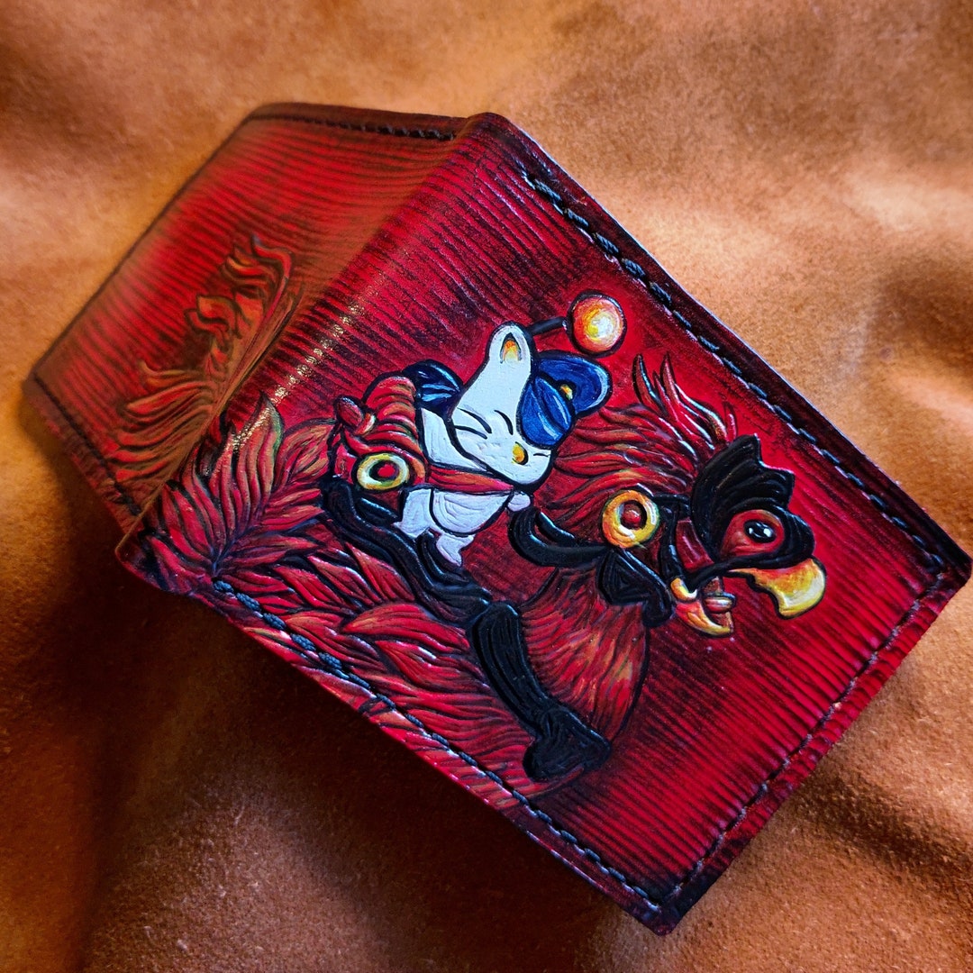 FF14 Red Chocobo and Moogle Rider - Dark Brown Leather Bifold Wallet ...