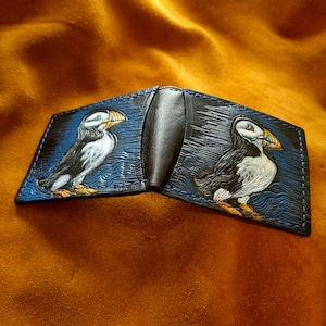 Puffin Leather Wallet- Leather Bifold Wallet - Handcrafted - - Etsy