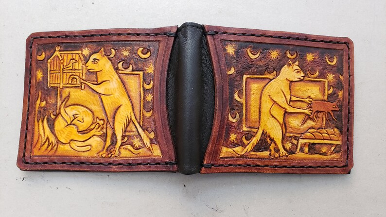 Marginalia Medieval Cats Leather Wallet Dark Brown and - Etsy