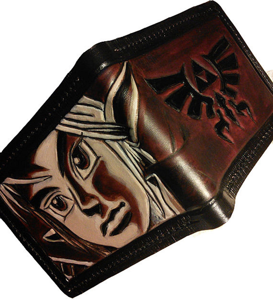 Link Portrait Hyrule Crest Leather Wallet- Leather Bifold Wallet ...
