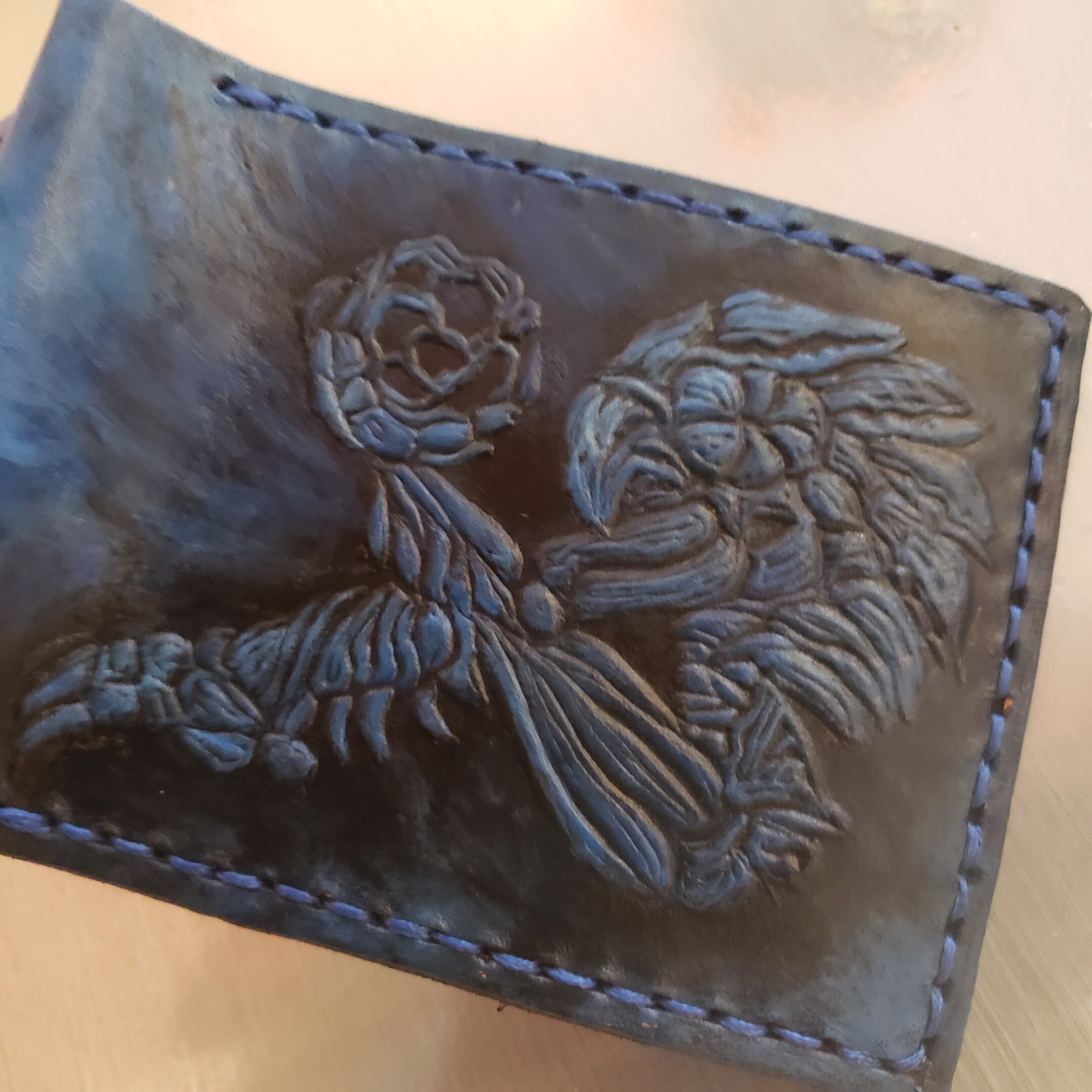 Ancient Chozo blue Leather Bifold Wallet Handcrafted | Etsy