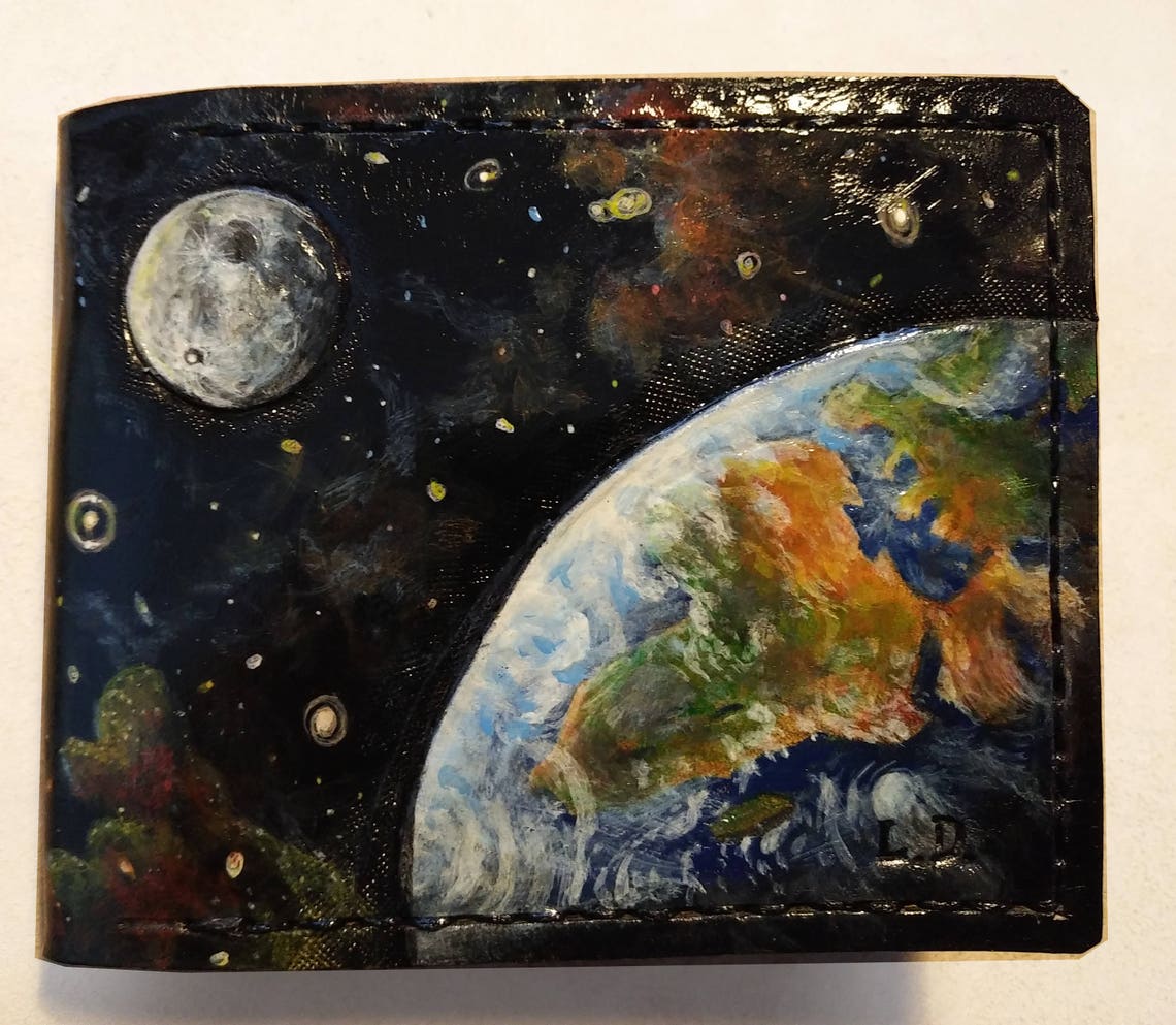 Outer Space Earth Sun Moon leather Bifold Wallet - Etsy