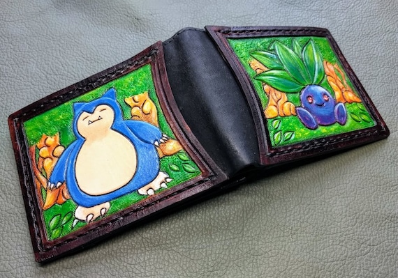Oddish and Snorlax Leather Bifold Wallet Handcrafted | Etsy