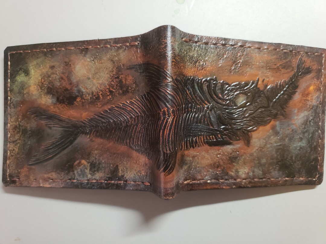 Fish Fossil - Leather Bifold Wallet - You Choose Mettalic Gold, Brown ...