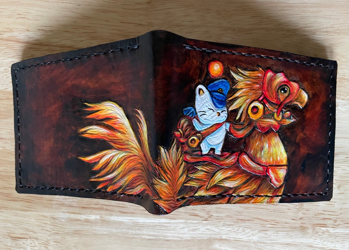 FF14 Gold Chocobo and Moogle Rider Dark Brown Leather Bifold - Etsy