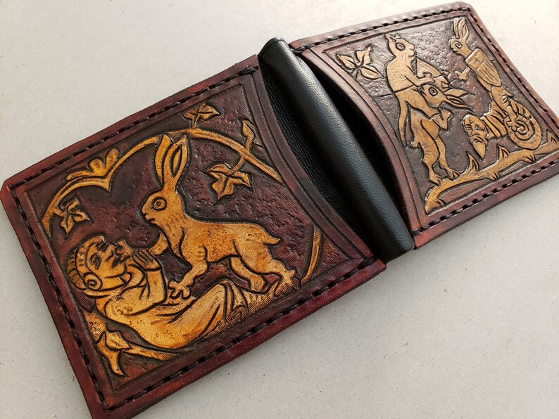 Marginalia Medieval Rabbit Jousting Leather Wallet Dark | Etsy