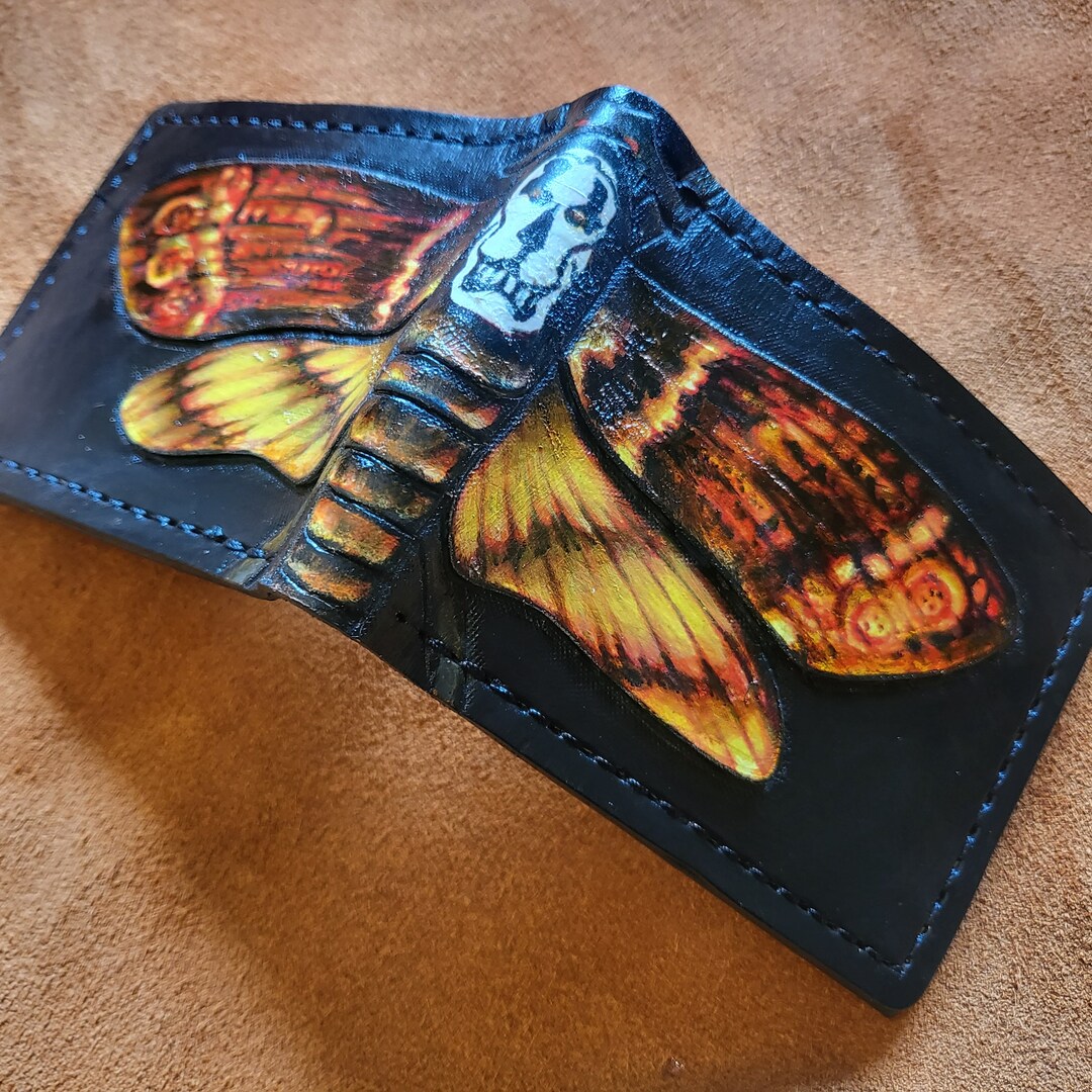 Deaths Head Moth - Black Version - Leather Bifold Wallet - Handcrafted ...