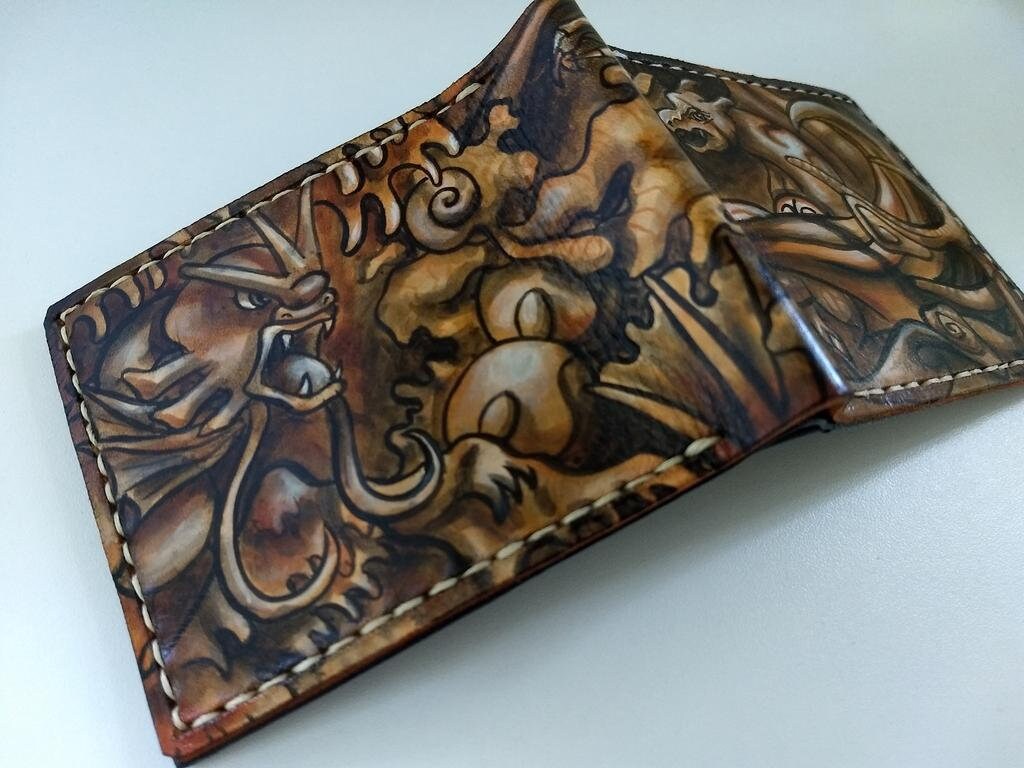 Edo Style Pokemon - Leather Bifold Wallet - Handcrafted Wallet - - Etsy