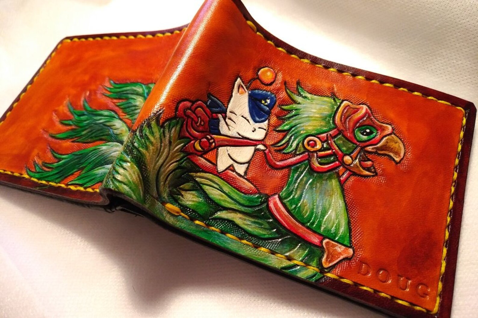 FF14 Green Chocobo Rider - Leather Bifold Wallet - Handcrafted Final ...