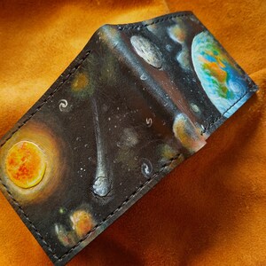 Outer Space - Earth - Sun - Moon -leather Bifold Wallet - Handcrafted ...