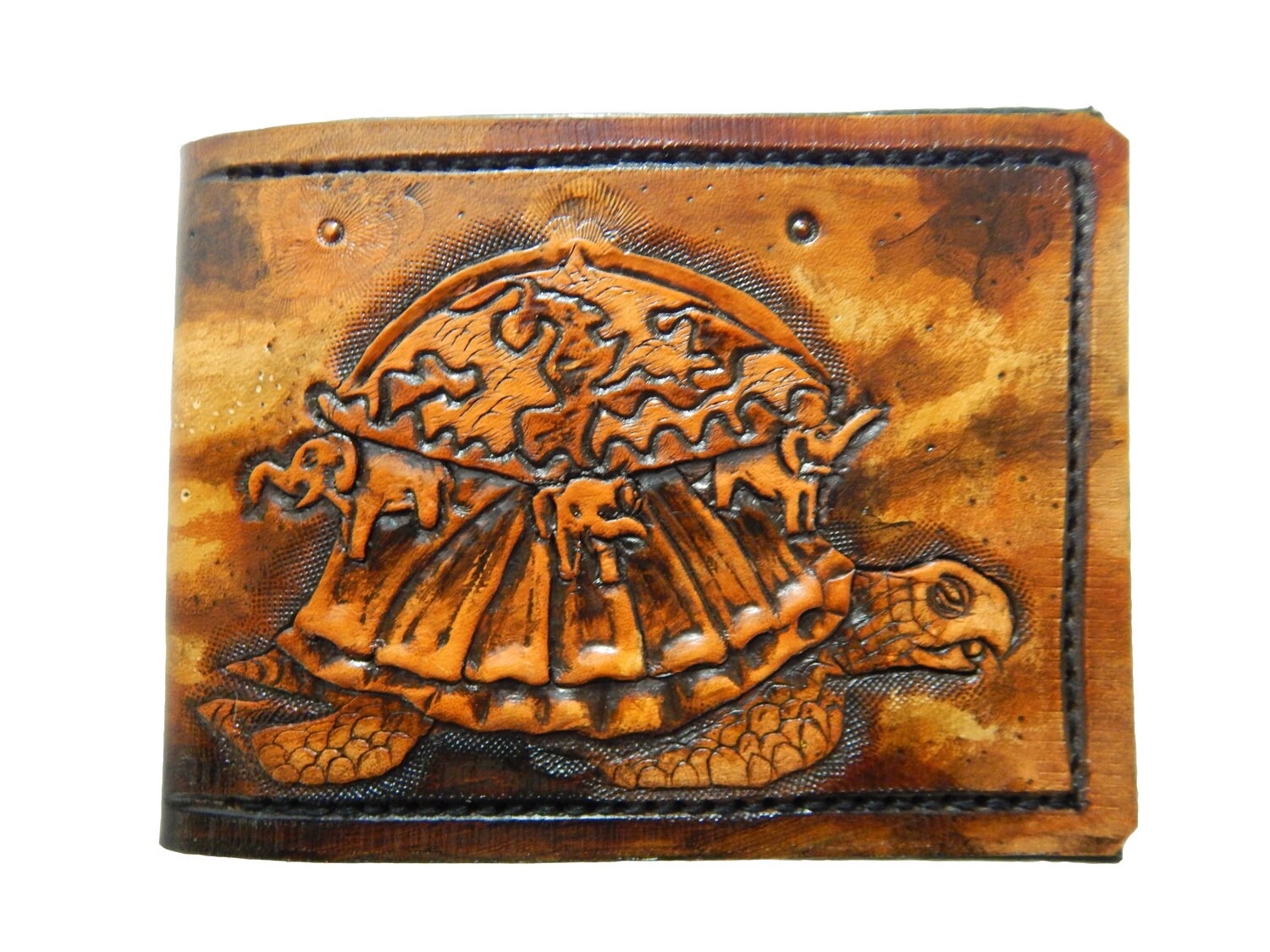 Hindu Mythical Cosmic Turtle - Akupāra - Leather Bifold Wallet ...