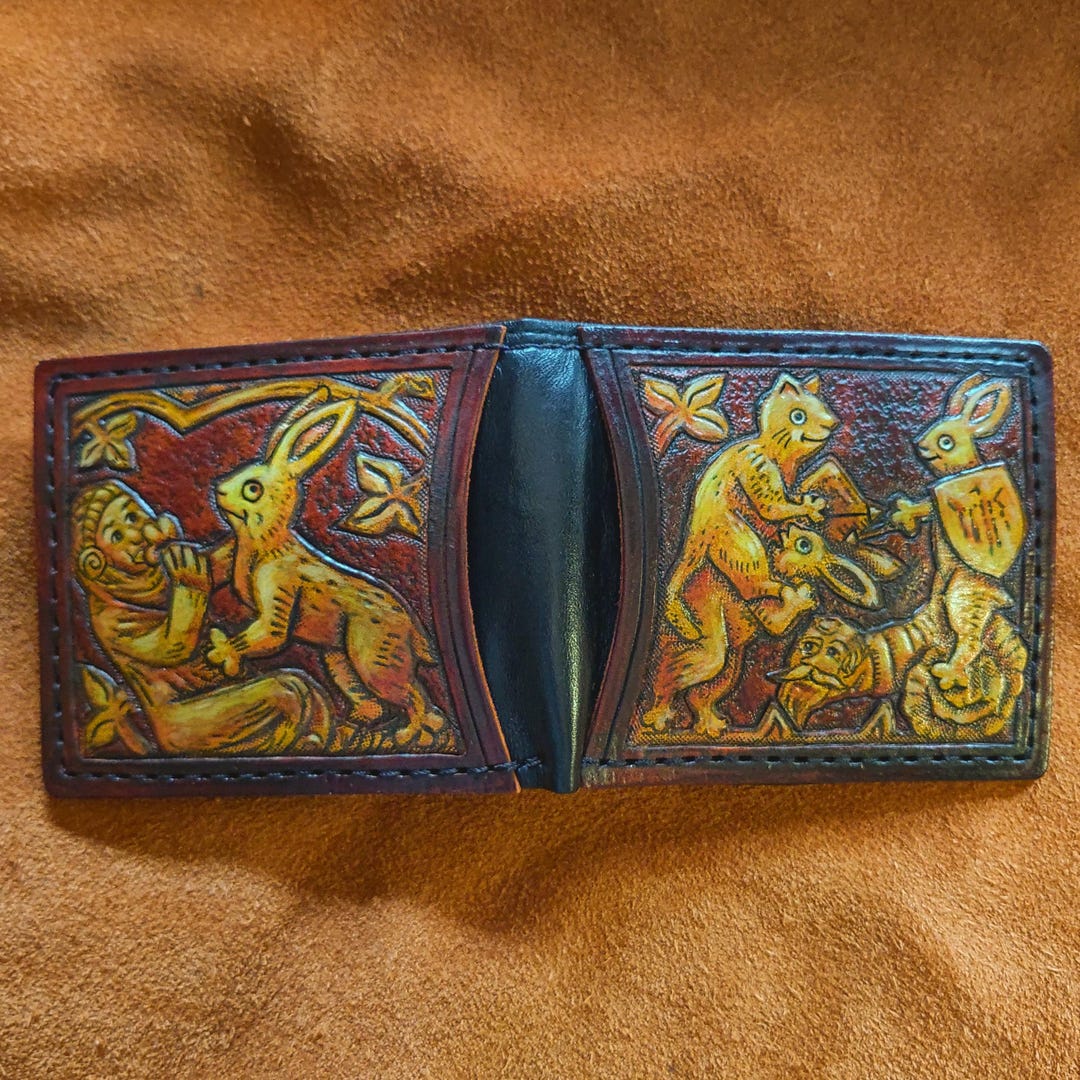 Marginalia Medieval Rabbit Jousting - Leather Wallet- Dark Brown and ...