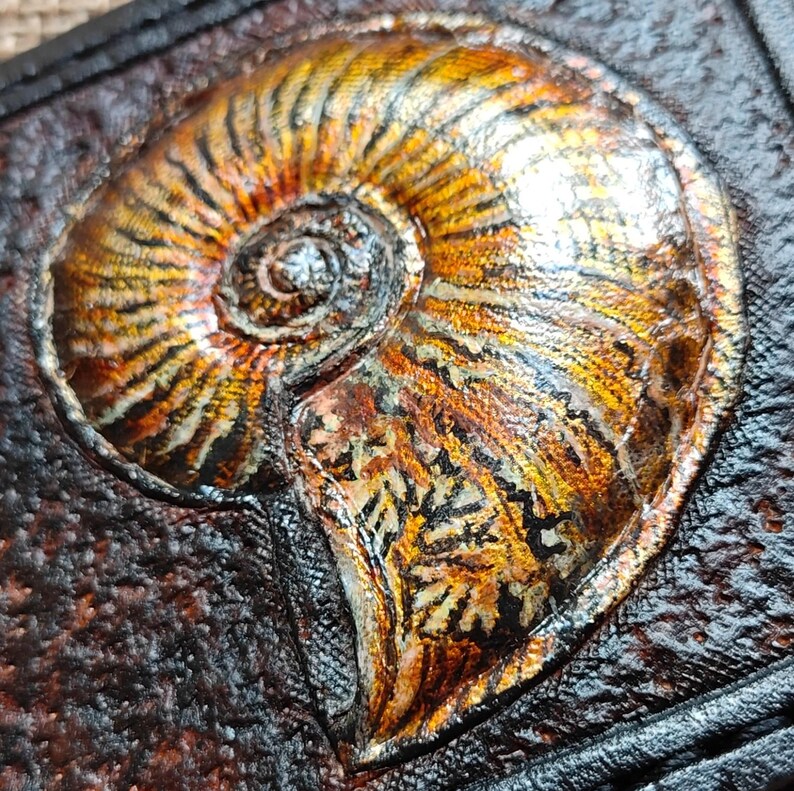 Ammonite Fossil - Leather Bifold Wallet - You Choose Metallic Gold ...