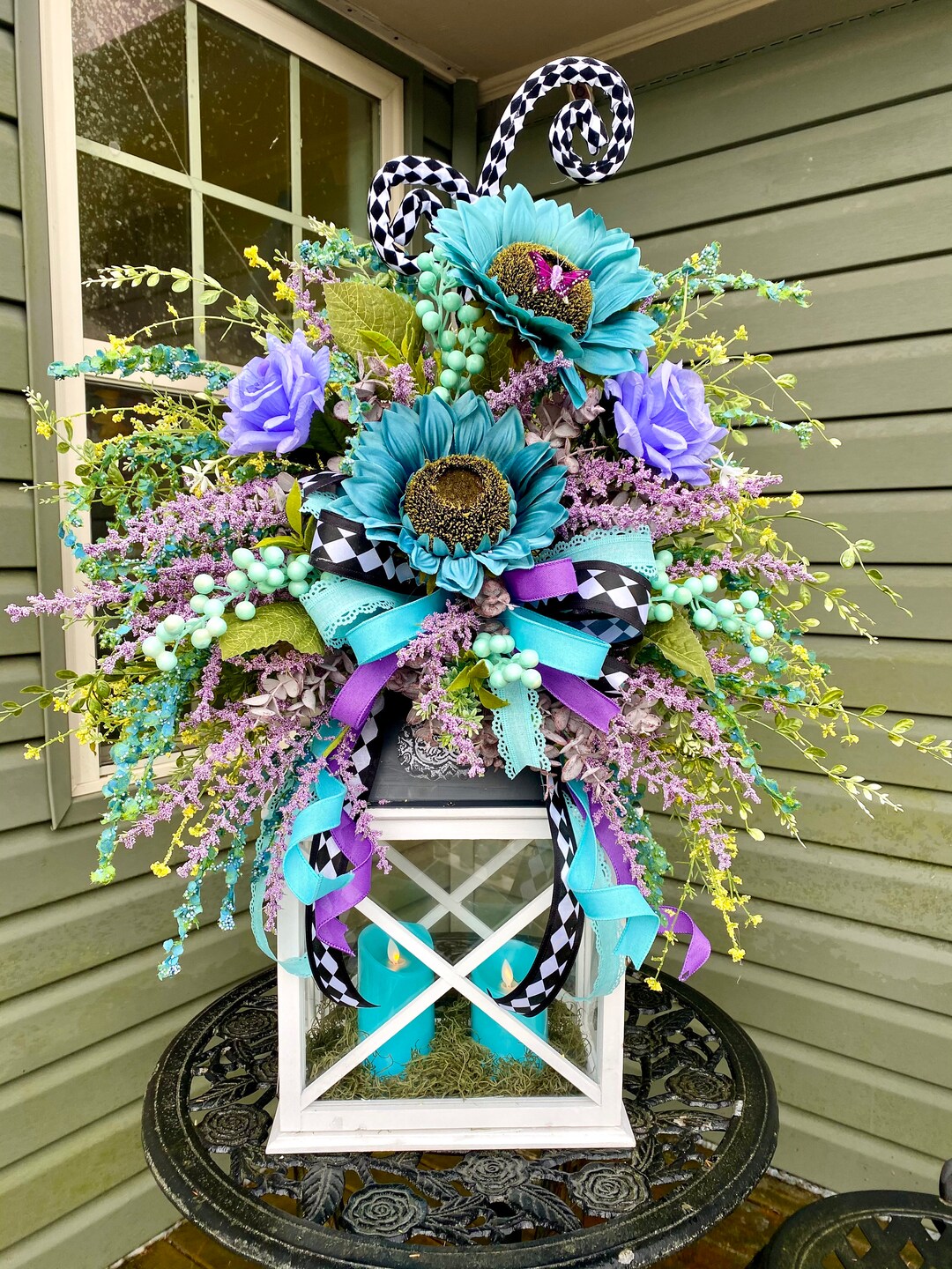 Teal Sunflower Lantern - Etsy