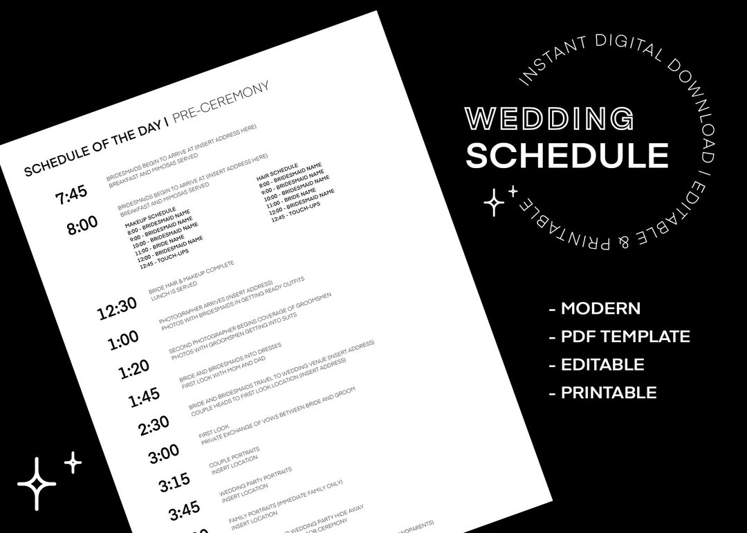 Wedding Schedule of the Day | Timeline Template | Digital Download ...