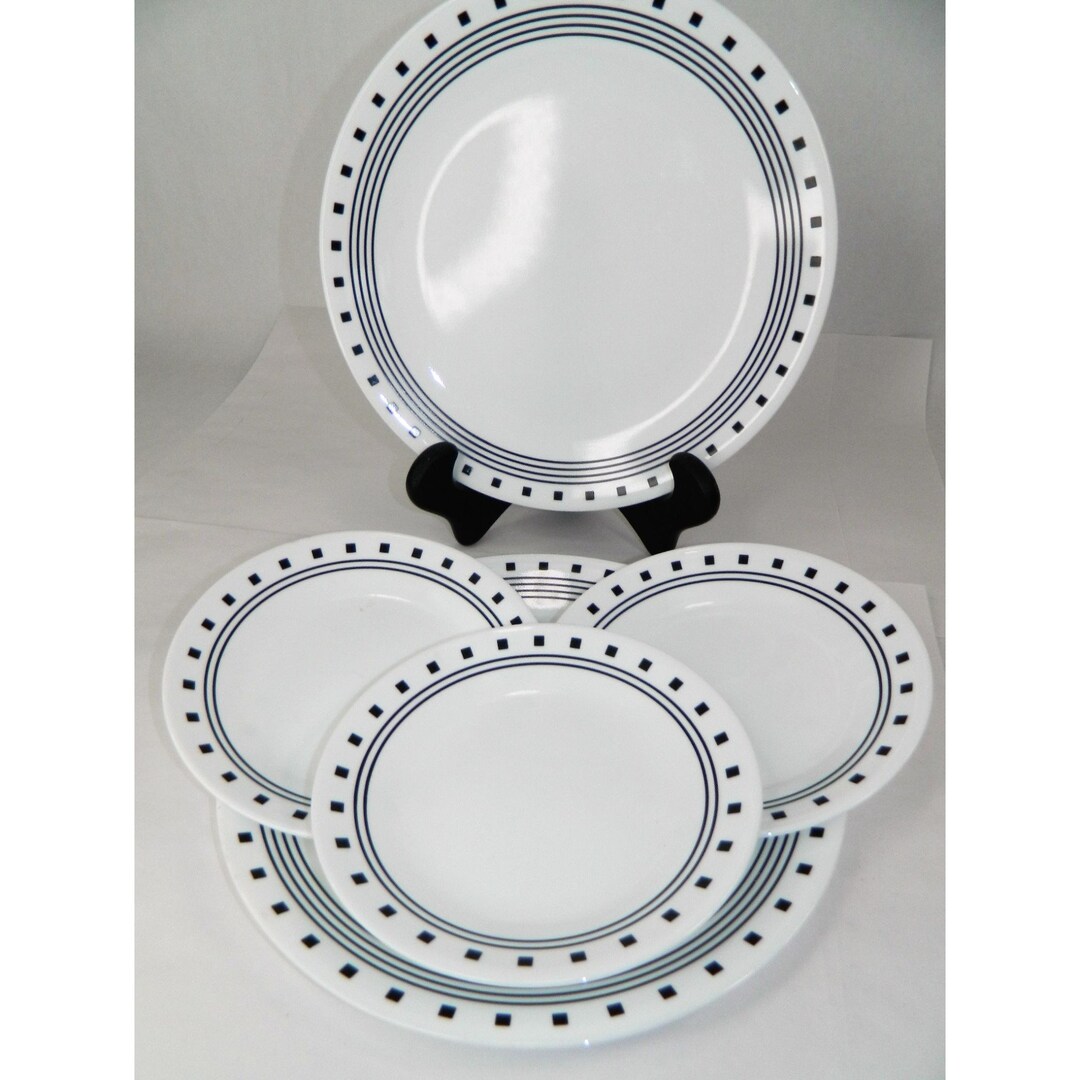 Corelle City Block White Black Squares Set of 5 Dishes 2 Dinner Plates ...