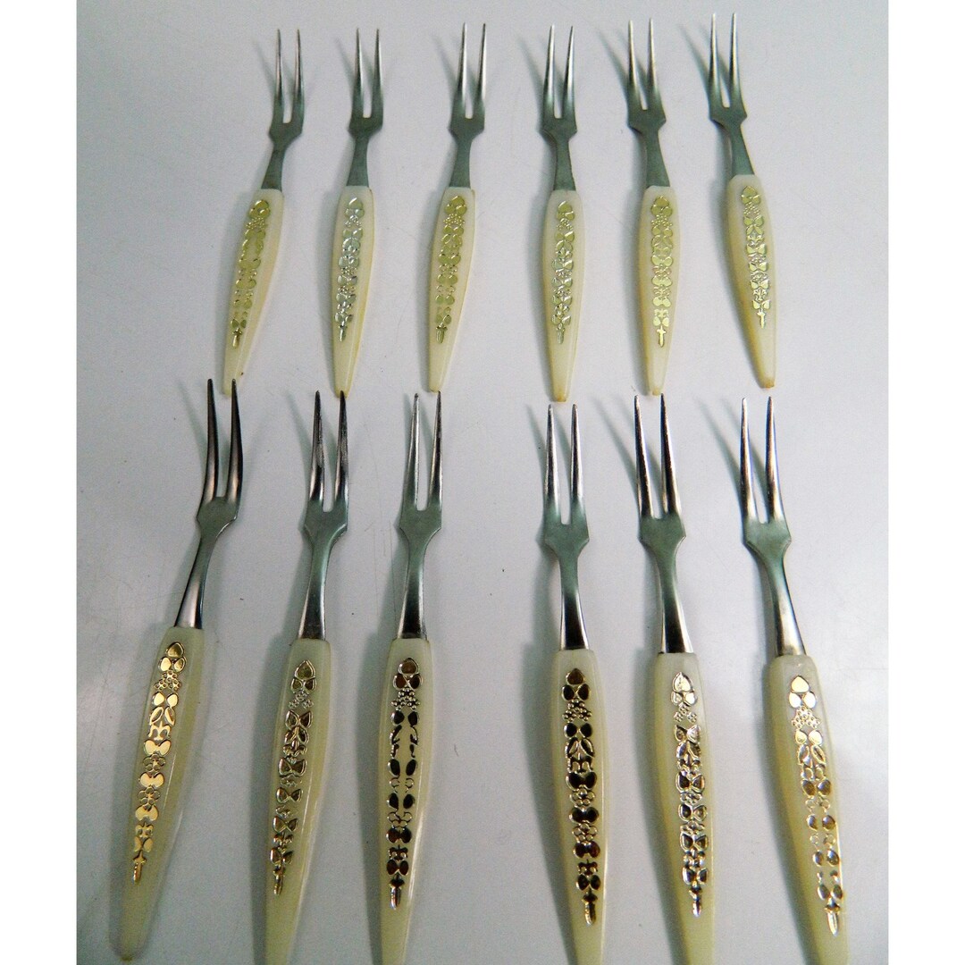 Vintage Mid Century Shrimp Seafood Appetizer Forks Set of 12 Gold ...