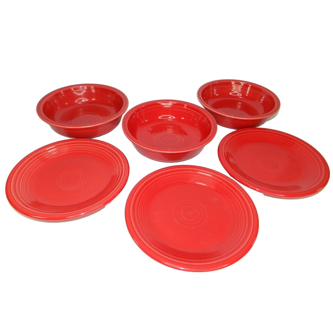Fiestaware SCARLET RED 7'' Cereal Soup Bowl & Salad Plates HLC Fiesta ...