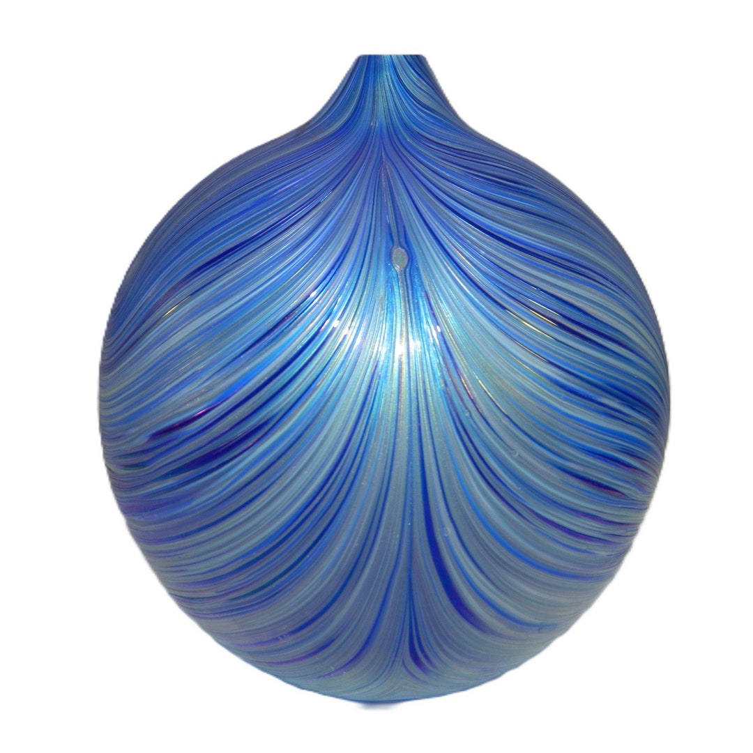 Hand-blown Blue Swirl Art Glass Bud Vase Silver Iridescent Oil Lamp ...