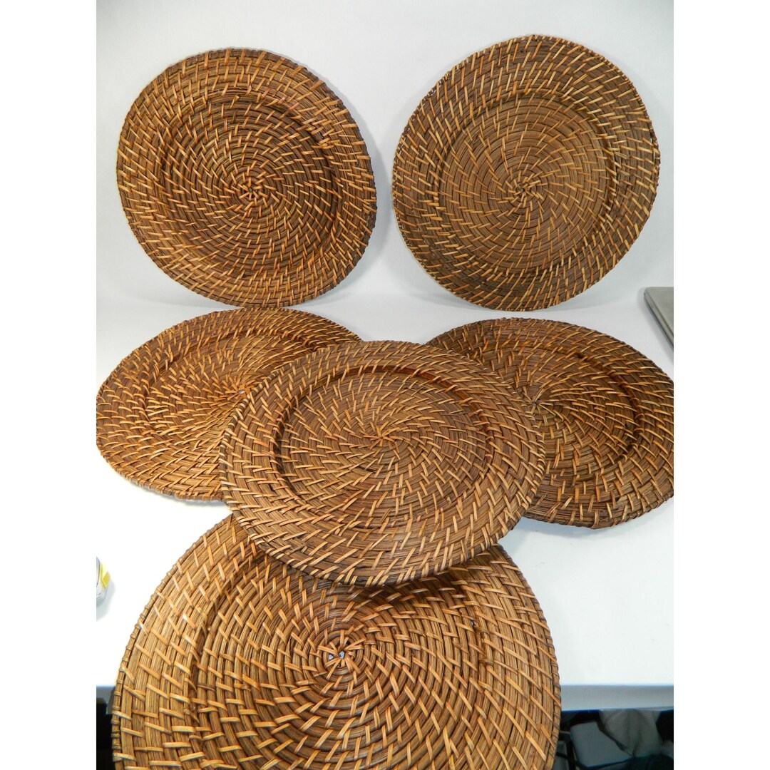 Set of 6 Wicker Rattan Charger Plates 13.5 Inch Rustic & Durable Table ...