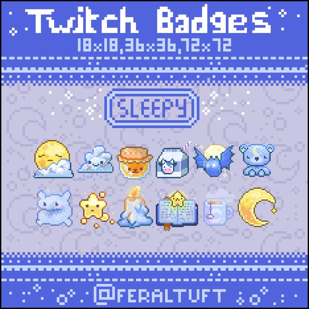 Pixel Art Twitch Sub Badges – Cozy Sleepy Theme (digital Stickers) - Etsy