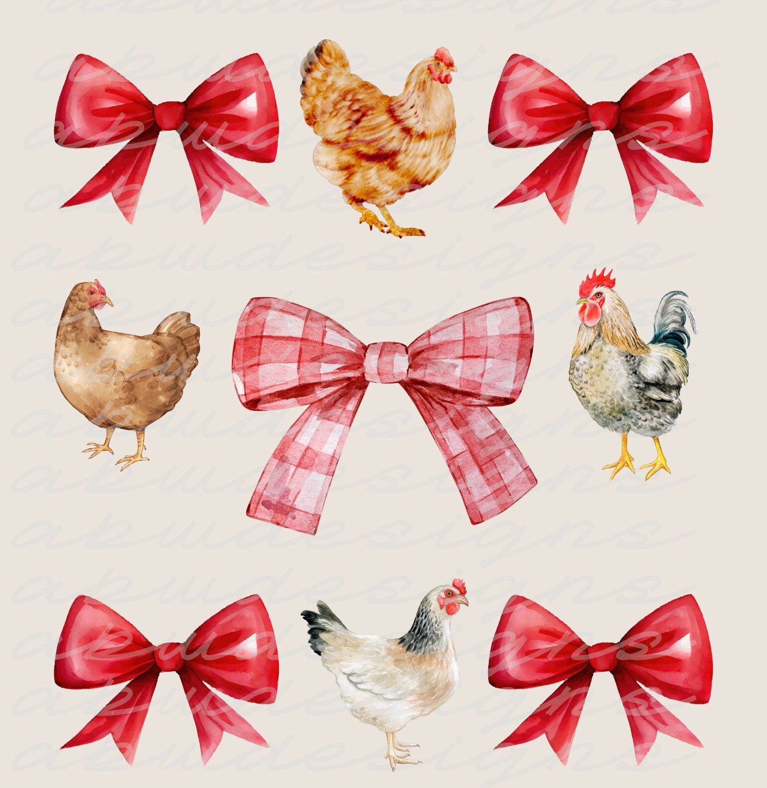 Chicken and Bows PNG - Etsy