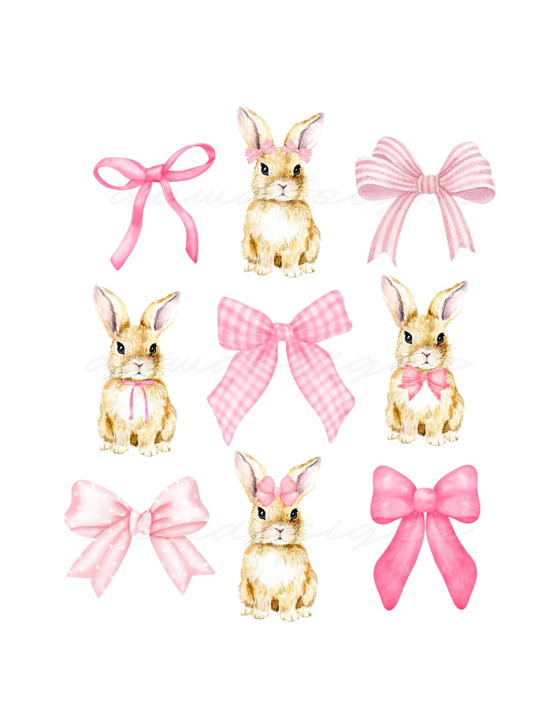 Baby Bunnies and Pink Bows PNG - Etsy