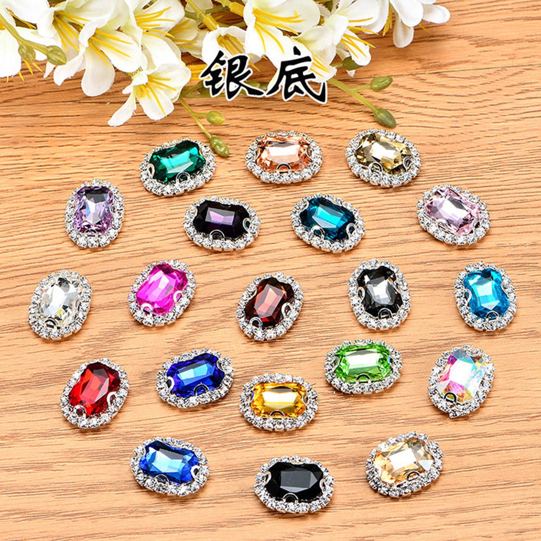 Bulk 100 Rectangle Cabochon Faceted Rhinestone Embellished Flat Back ...