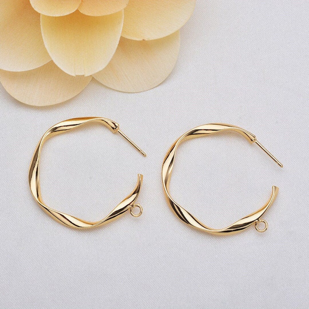 20 14K GF Twined Wave Round Circle Earring Studs Earing With Loop ...