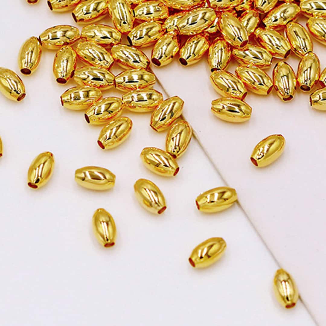 200 Tiny Wave Carved Olive Bead 14KGP 18KGP Copper Charm Bead Spacer ...