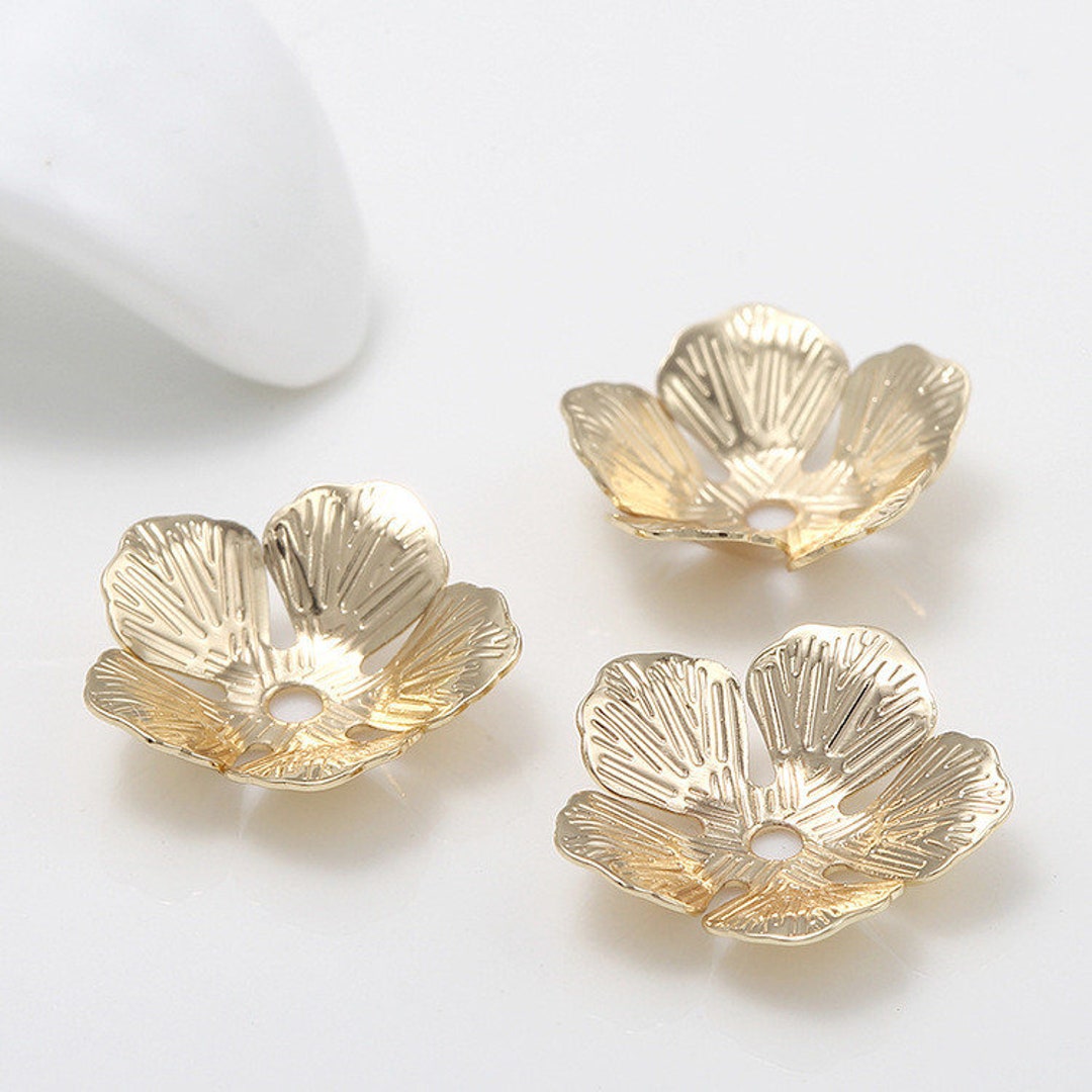 50 Tiny Hollow Floral Bead Cap Cup 14K GF Copper Charm Bead Spacer ...