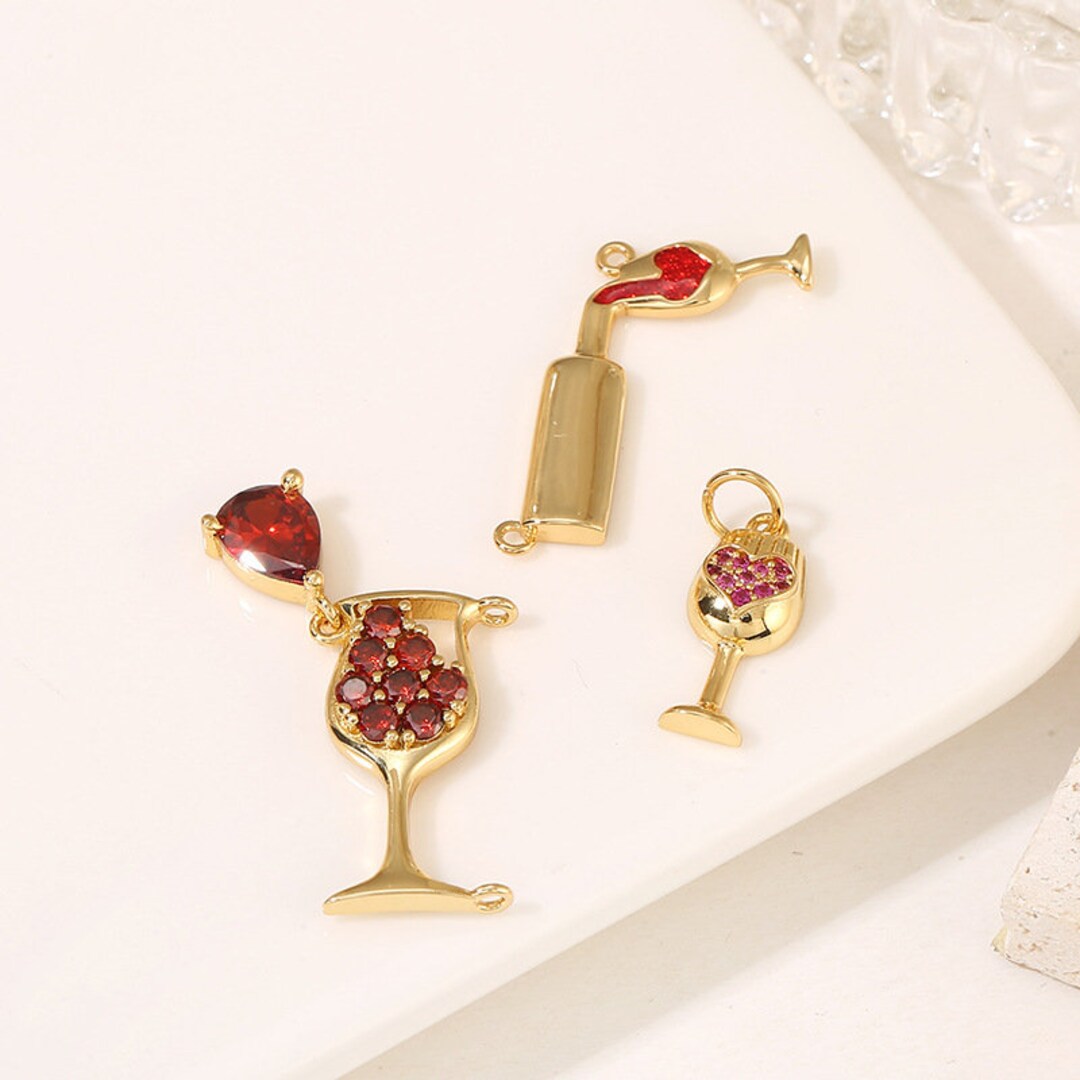 2 Tiny Red Wine Glass Goblet Charm Pendant Rhinestone - Etsy