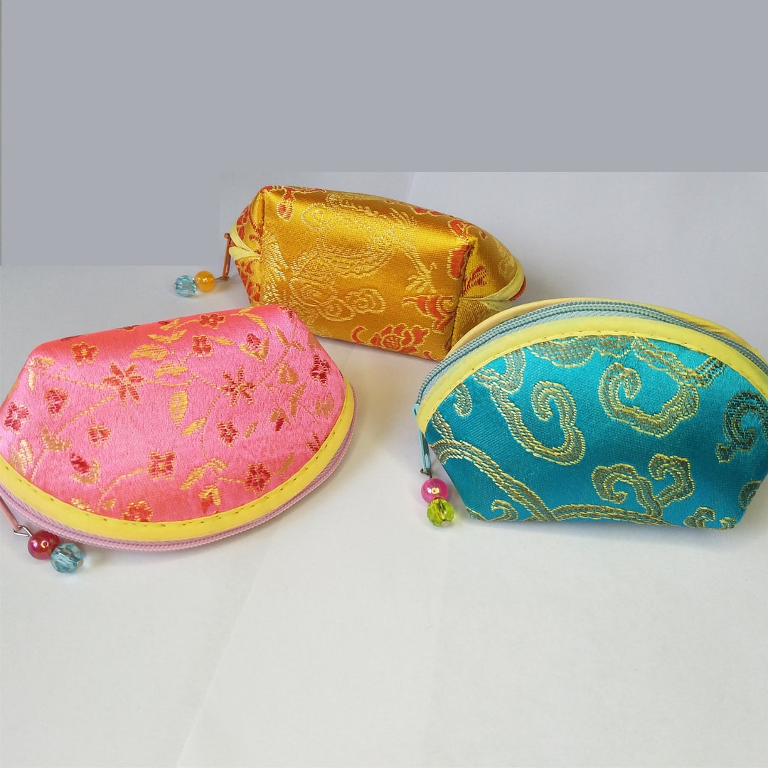 Bulk 5 2x2.5x4.5 Colorful Shell Chinese Silk Pouches Pocket Money Coins ...