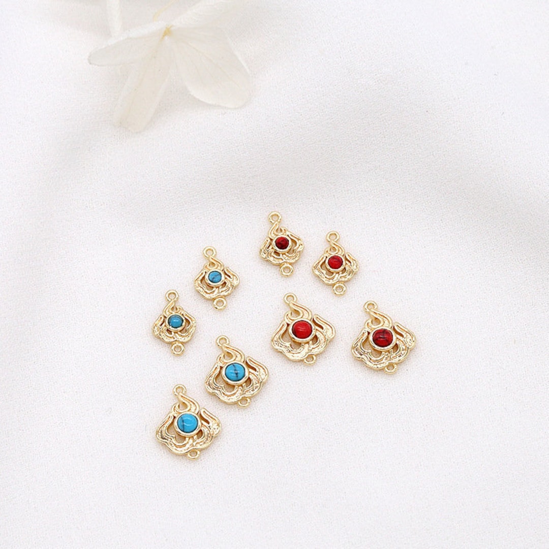 2 Tiny Double Looped Fire Flame Charm Link Connector Turquoise - Etsy