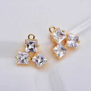 20 Tiny Three Square Stones Charm Pendant CZ Crystal Embellished Dainty ...