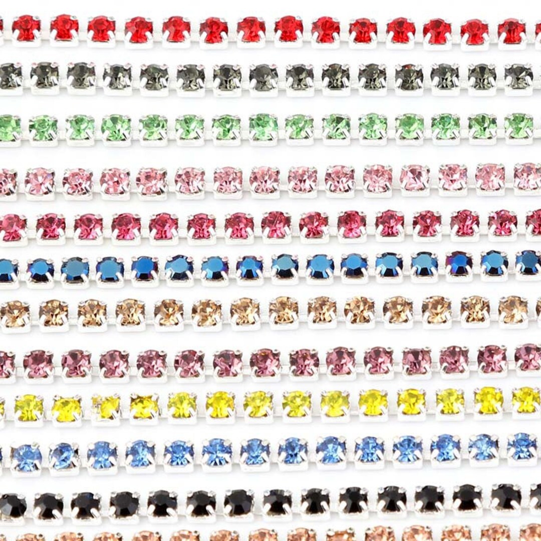 10yd Colorful Rhinestone Cup Chain Silver Trim Metal Cup Close Chain ...